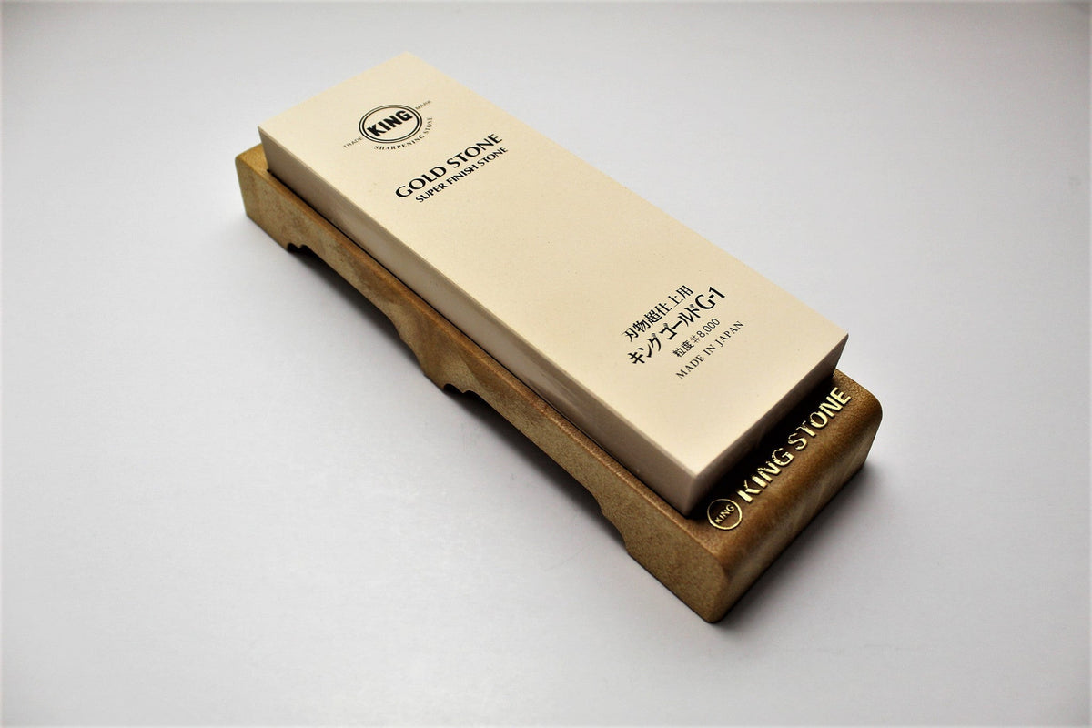 King #8000 Super Finish Gold Japanese Toishi Sharpening Stone with Base ...